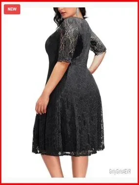 Dresses | Plus Size Lace V Neck Midi Cocktail Dress Fit Flare | Poshmark